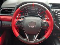 China Custom Hand Stitching Red Leather Carbon Steering Wheel Cover for Toyota Corolla RAV4 Avalon Camry 2018-2020 for sale