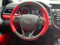 China Custom Hand Stitching Red Leather Carbon Steering Wheel Cover for Toyota Corolla RAV4 Avalon Camry 2018-2020 for sale