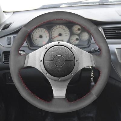 China Suede Leather Carbon Fiber Steering Wheel Cover Wrap for Mitsubishi Lancer Evolution EVO IX 9 2005-2006 / VIII 8 2003-2004 for sale