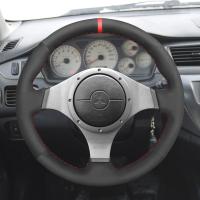 China Suede Leather Carbon Fiber Steering Wheel Cover Wrap for Mitsubishi Lancer Evolution EVO IX 9 2005-2006 / VIII 8 2003-2004 for sale
