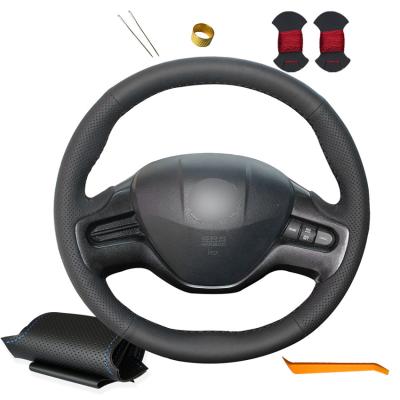China Hand Sewing Custom Design Black Genuine Leather Steering Wheel Cover For Honda Civic Civic 8 2006 2007 2008 for sale