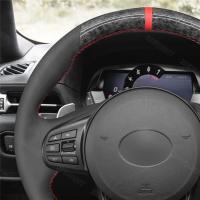 China Hand Sewing Custom Forged Carbon Soft Suede Steering Wheel Cover for Toyota Supra GR Supra A90 2019 2020 2021 for sale