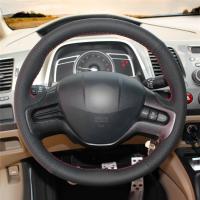 China Hand Sewing Custom Design Black Genuine Leather Steering Wheel Cover For Honda Civic Civic 8 2006 2007 2008 for sale