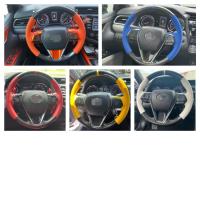 China Custom Hand Stitching Leather Carbon Steering Wheel Cover for Toyota Corolla RAV4 Avalon 2019-2020 Camry 2018-2020 for sale
