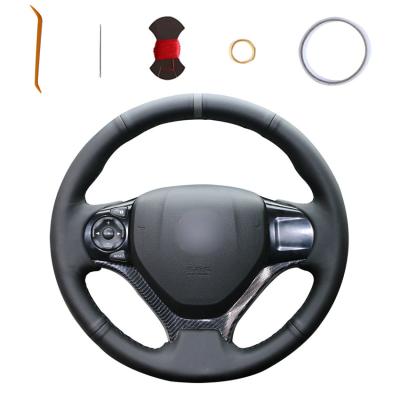 China Hand Sewing Genuine Leather Steering Wheel Cover Grey Strip for Honda Civic Civic 9 2012 2013 2014 2015 for sale