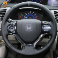 China Hand Sewing Genuine Leather Steering Wheel Cover Grey Strip for Honda Civic Civic 9 2012 2013 2014 2015 for sale
