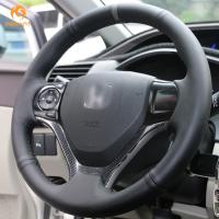 China Hand Sewing Genuine Leather Steering Wheel Cover Grey Strip for Honda Civic Civic 9 2012 2013 2014 2015 for sale