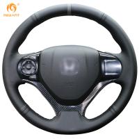 China Hand Sewing Genuine Leather Steering Wheel Cover Grey Strip for Honda Civic Civic 9 2012 2013 2014 2015 for sale