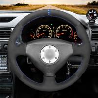 China Hand Sewing Black Soft Suede Dot Marker Steering Wheel Cover for Mitsubishi Lancer Evolution EVO 4 5 6 1998 1999 2000 V VI for sale