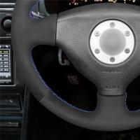 China Hand Sewing Black Soft Suede Dot Marker Steering Wheel Cover for Mitsubishi Lancer Evolution EVO 4 5 6 1998 1999 2000 V VI for sale