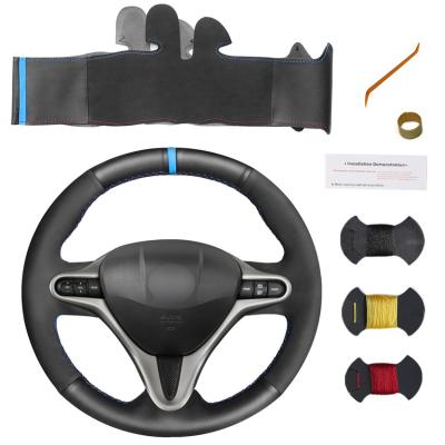 China Custom Hand Stitching Suede Leather Steering Wheel Cover Blue Strip for Honda Civic 8 8th Gen 2006 2007 2008 2009 2010 2011 for sale
