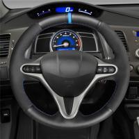 China Custom Hand Stitching Suede Leather Steering Wheel Cover Blue Strip for Honda Civic 8 8th Gen 2006 2007 2008 2009 2010 2011 for sale
