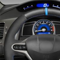 China Custom Hand Stitching Suede Leather Steering Wheel Cover Blue Strip for Honda Civic 8 8th Gen 2006 2007 2008 2009 2010 2011 for sale