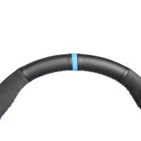 China Custom Hand Stitching Suede Leather Steering Wheel Cover Blue Strip for Honda Civic 8 8th Gen 2006 2007 2008 2009 2010 2011 for sale