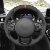 China Hand Sewing Custom Black Soft Suede Steering Wheel Cover for Toyota Supra GR Supra A90 2019 2020 2021 for sale