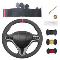 China Hand Stitched Black Soft Suede Steering Wheel Cover for Honda Si Civic 8 8th Gen 2006 2007 2008 2009 2010 2011 for sale