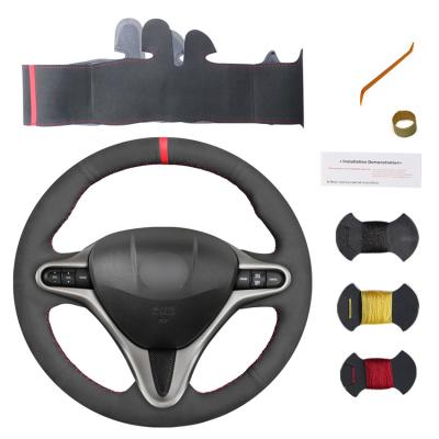 China Hand Stitched Black Soft Suede Steering Wheel Cover for Honda Si Civic 8 8th Gen 2006 2007 2008 2009 2010 2011 for sale