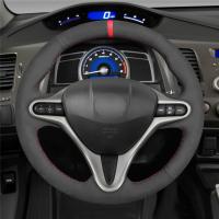 China Hand Stitched Black Soft Suede Steering Wheel Cover for Honda Si Civic 8 8th Gen 2006 2007 2008 2009 2010 2011 for sale