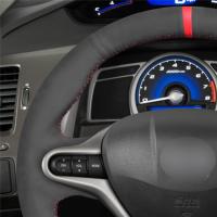 China Hand Stitched Black Soft Suede Steering Wheel Cover for Honda Si Civic 8 8th Gen 2006 2007 2008 2009 2010 2011 for sale