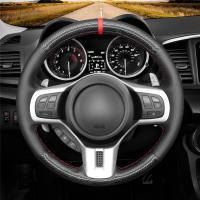 China Sport Custom Hand Sewing Black Carbon Fiber Leather Steering Wheel Cover for Mitsubishi Lancer Evolution EVO X 10 2008-2015 for sale