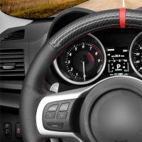 China Sport Custom Hand Sewing Black Carbon Fiber Leather Steering Wheel Cover for Mitsubishi Lancer Evolution EVO X 10 2008-2015 for sale
