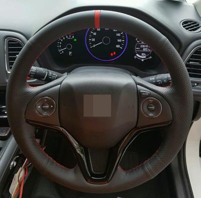 China Black Artificial Leather Steering Wheel Cover Red Marker for Honda Fit City Jazz HR-V HRV Vezel 2014 2015 2016 2017 2018 2019 for sale