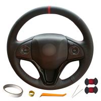 China Black Artificial Leather Steering Wheel Cover Red Marker for Honda Fit City Jazz HR-V HRV Vezel 2014 2015 2016 2017 2018 2019 for sale