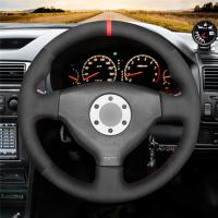 China Hand Stitching Black Soft Suede Steering Wheel Cover for Mitsubishi Lancer Evolution EVO 4 5 6 1998 1999 2000 IV V VI for sale