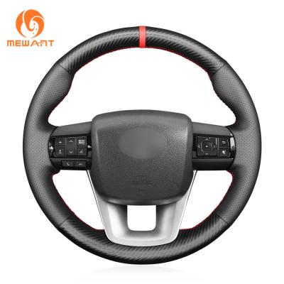 China Matte Carbon PU Leather Hand Stitching Custom Steering Wheel Cover for Toyota Hilux Fortuner 2015 2016 2017 2018 2019 2020 2021 for sale