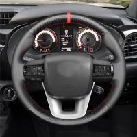 China Matte Carbon PU Leather Hand Stitching Custom Steering Wheel Cover for Toyota Hilux Fortuner 2015 2016 2017 2018 2019 2020 2021 for sale
