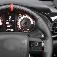 China Matte Carbon PU Leather Hand Stitching Custom Steering Wheel Cover for Toyota Hilux Fortuner 2015 2016 2017 2018 2019 2020 2021 for sale