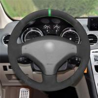 China Hand Stitching Custom Black Suede Steering Wheel Cover for Peugeot 308 SW 5008 2007-2017 for sale