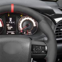 China Black Suede Hand Stitching Custom Steering Wheel Cover for Toyota Hilux Fortuner 2015 2016 2017 2018 2019 2020 2021 for sale