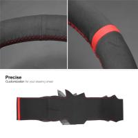 China Black Suede Hand Stitching Custom Steering Wheel Cover for Toyota Hilux Fortuner 2015 2016 2017 2018 2019 2020 2021 for sale