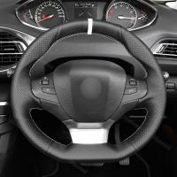 China Hand Stitching Custom Black PU Leather Steering Wheel Cover for Peugeot 308 SW 2013-2021 for sale