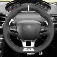 China Hand Stitching Custom Black Suede Steering Wheel Cover for Peugeot GTI GT Line 208 308 SW for sale