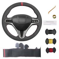 China Hand Sewing Black Suede Steering Wheel Cover for Honda Si Civic 8 8th Gen 2006 2007 2008 2009 2010 2011 for sale