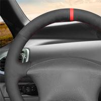 China Hand Sewing Full Black Suede Steering Wheel Cover for Citroen Xsara Picasso 2003-2010 Peugeot Partner 2003-2008 for sale