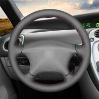 China Black Faux Leather Suede Hand Sewing Steering Wheel Cover for Peugeot Partner 2003 Citroen Xsara Picasso Berlingo 2004-2008 C5 for sale