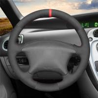 China Black Faux Leather Suede Hand Sewing Steering Wheel Cover for Peugeot Partner 2003 Citroen Xsara Picasso Berlingo 2004-2008 C5 for sale