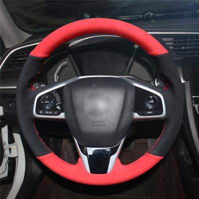 China Hand Sewing Black Red Suede Steering Wheel Cover for Honda FK7 Civic 10 10th gen CRV CR-V Clarity 2016 2017 2018 2019 for sale