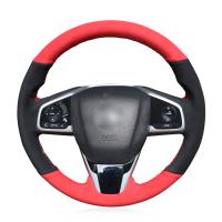 China Hand Sewing Black Red Suede Steering Wheel Cover for Honda FK7 Civic 10 10th gen CRV CR-V Clarity 2016 2017 2018 2019 for sale