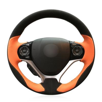 China Orange Black Suede Leather Customized Car Interior Accessories Steering Wheel Cover For Honda Civic 9 2012 2013 2014 2015 for sale