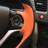China Orange Black Suede Leather Customized Car Interior Accessories Steering Wheel Cover For Honda Civic 9 2012 2013 2014 2015 for sale