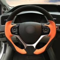 China Orange Black Suede Leather Customized Car Interior Accessories Steering Wheel Cover For Honda Civic 9 2012 2013 2014 2015 for sale
