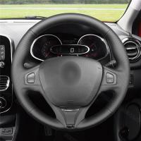 China Custom Hand Stitching Black Artificial Faux Leather Steering Wheel Cover for Renault Clio 4 IV Captur 2012 2013 2014 2015 2016 for sale