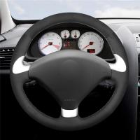 China MEWANT For Peugeot 307 CC Car Accessories Interior Anti-sweat Thin Lace Up Leather Carbon Fiber Steering Wheel Cover for sale