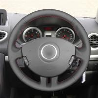 China Custom Best Price Black Leather Hand Sewing Steering Wheel Cover For Renault Clio 3 2005 2006 2007 2008 2009 2010 2011 2012 for sale