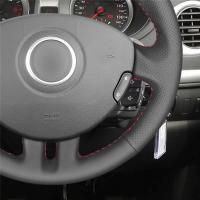 China Custom Best Price Black Leather Hand Sewing Steering Wheel Cover For Renault Clio 3 2005 2006 2007 2008 2009 2010 2011 2012 for sale