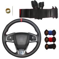 China Custom Hand-stitched Black Leather Red Marker Suede Steering Wheel Cover for Honda Civic 10 2016 2017 CR-V CRV 2017 for sale